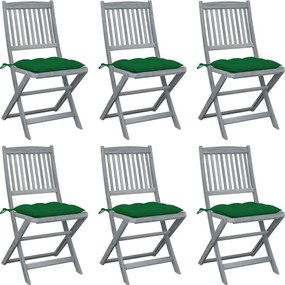 vidaXL Skládací zahradní židle s poduškami 6 ks masivní akáciové dřevo [3065450] Barva: Zelená