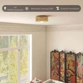 Stropní svítidlo, boho stropní lampa s objímkou G9 LED, kulaté stínítko z konopného provazu