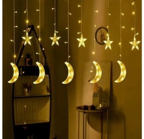 Vnitřní LED světelný vánoční závěs - měsíce a hvězdičky, 3m, 138 LED, různé barvy na výběr Barva: Teplá bílá