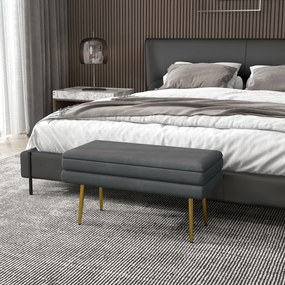 HOMCOM Úložná Lavice Polstrovaná Lavice s Sametovým Vzhledem, Úložný Box s Kovovými Nohami, Úložná Lavice do Obývacího Pokoje, Ložnice a Chodby Šedá,…