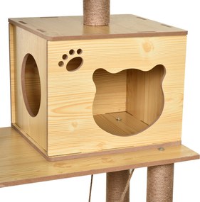 PawHut Kočičí Škrabadlo Výška 130 cm Kočičí Věž se Sisalovými Škrabacími Sloupky 2 Postele Houpací Síť Jeskyně Hračková Koule a Rampou 60x40x130 cm P…