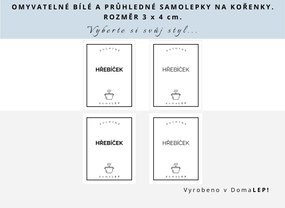 HŘEBÍČEK - Samolepka na kořenky 3 x 4 cm - DomaLEP varianta: PRŮHLEDNÁ - tučné písmo