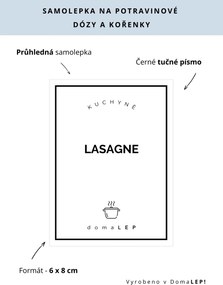 LASAGNE  – průhledná samolepka na dózu, tučné písmo, 6 x 8 cm | DomaLEP