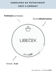 Samolepka na kořenky LIBEČEK průhledná 5 cm základní písmo