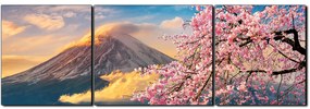 Obraz na plátně - Hora Fuji a třešňové květiny na jaře- panoráma 5266C (120x40 cm)