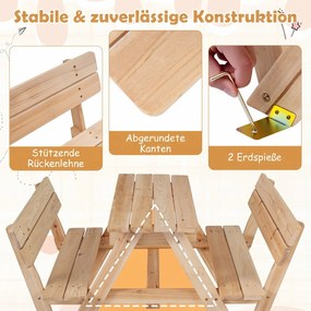 Costway Dětský piknikový stůl se slunečníkem. Dětská sedací sestava z jedlového