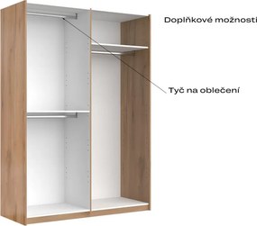 Skříň s posuvnými dveřmi 1,5x2,1m (Dveře Dub Kraft/Lesklá Bílá) série N Asti