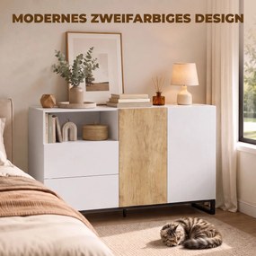HOMCOM Komoda Moderní úložná skříňka se 2 dveřmi s tichým dovíráním a 2 zásuvkami 140x40x85 cm, bílá