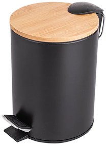 Kovový odpadkový koš s bambusovým víkem, černá, bílá, 3 l Barva: Černá