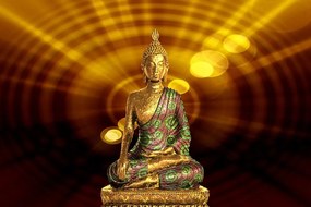 Tapeta socha Budhy s abstraktním pozadím - 375x250 cm