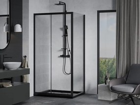 Mexen Apia rozkládací sprchová kabina 100 x 80 cm, transparentní, černá + vanička Flat, černá - 840-100-080-70-00-4070B