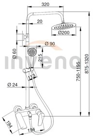Invena Dokos, páková vanová/sprchová baterie s hlavovou dešťovou sprchou 20cm, černá matná, INV-AU-19-B04-V