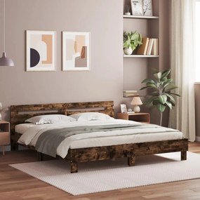 Rám postele s čelem kouřový dub 160 x 200 cm kompozitní dřevo 3207410