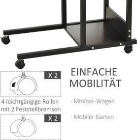 HOMCOM Stolek se Společkami 80x40 cm C-Formovaný Pohovkový Stolek s Nastavitelnou Výškou 3 Úrovně 72-82 cm Kovový Rám pro Obývací Pokoj a Kuchyni Čer…