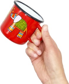Smaltovaný hrnek Sloni, 350 ml – červený, ručně malovaný, český design s motivem slonů