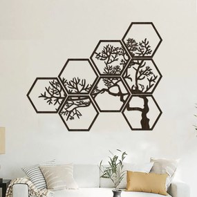 dřevo života Dřevěný strom na zeď HEXAGON Zvolte barvu dekoru: Wenge, Rozměry šxv (cm): 80x64