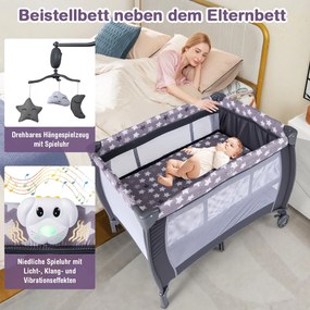 Costway 3 v cestovní postýlce 1 skládací postranní postel s hračkou na zavěšení