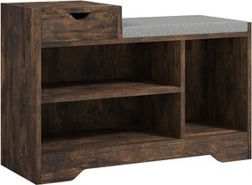 HOMCOM Nábytek a botníková lavice, 1 zásuvka a 3 přihrádky, kapacita 5 párů, MDF, 76,5 x 30 x 52 cm, hnědá