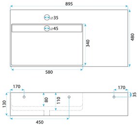 Rea Archi, konglomerátové umyvadlo na desku 895x480x130 mm, bílá lesklá, REA-U4301