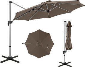 Costway Slunečník Ø 330 cm s klikou a UPF 50+ a 360° otočný, hnědý