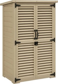 Zahradní skladovací bouda Outsunny s 2 policemi, přírodní dřevo, střecha z modifikovaného bitumenu, větrané dveře, uzamykatelné, 75 x 50 x 118 cm