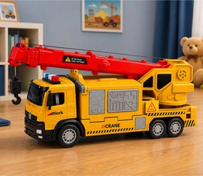 LEAN Toys Nákladní auto s jeřábem a přepravníkem vozidel, světla a zvuky, žluté