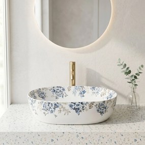 Rea Veronica Mat, umyvadlo na desku 485x350x135 mm, bílá-modrá-vzor, ​​REA-U3900
