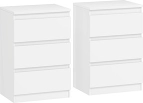 HOMCOM Noční stoly, sada 2 ks, 3 zásuvky, bezúchytový design, vzhled dřeva, bílá
