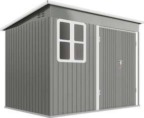 Outsunny Kovový kůlny pro skladování zahradního náčiní, s oknem, širokými dveřmi, 260 x 177 x 190 cm, světle šedý