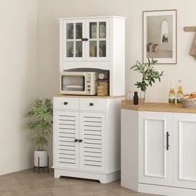 HOMCOM kuchyňská skříňka se skleněnými dveřmi, 2 zásuvky, příborník, jídelní skříňka, dřevo, 68 x 39,5 x 170 cm, bílá