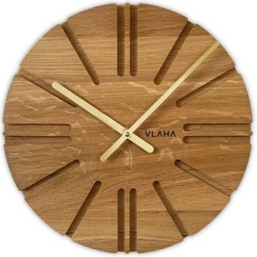 VLAHA Dřevěné dubové hodiny ATELIER vyrobené v Čechách se zlatými ručkami ⌀32,5cm VCT1150