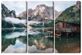 Vícedílný obraz Chata U Italského Jezera Braies 3D Nedostatek Nedostatek Přírodní plátno 180x120