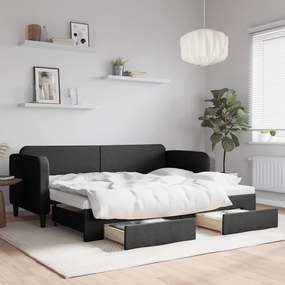 Válenda s přistýlkou a zásuvkami černá 80 x 200 cm textil 3196849