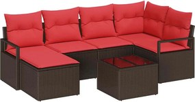 Set pohovek 7 ks Hnědá a červená polyratan 3355133