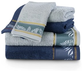 Sada bavlněných ručníků s rostlinným motivem Tmavě modro-šedá PARNA