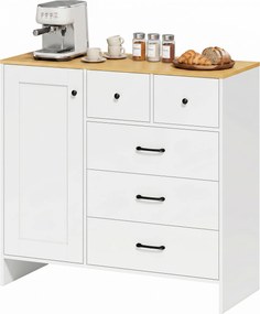 HOMCOM kuchyňský bufet, úložný nábytek s 5 zásuvkami a dvířky, rustikální styl, 100 x 40 x 94 cm, bílý