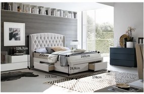 Krémová postel s úložným prostorem AKANA 160 x 200 cm