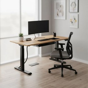 Výškově nastavitelný stůl OfficeTech D, 180 x 80 cm, černá podnož, dub kraft