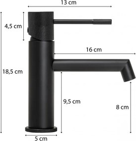 Erga Meri, umyvadlová baterie h-185, černá matná, ERG-YKA-BU.MERI-24-BLK