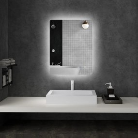 kleankin Obdélníkové LED koupelnové zrcadlo na zdi s osvětlením 80 x 60 cm s nastavením jasu bíle průhledné