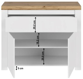 Kondela Komoda 2D1S, bílý lesk/dub wotan, VILGO