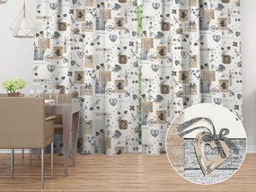 Biante Dekorační závěs Porto PRT-014 Hnědo-šedá srdíčka na krémovém - šířka 130 cm 130x140 cm