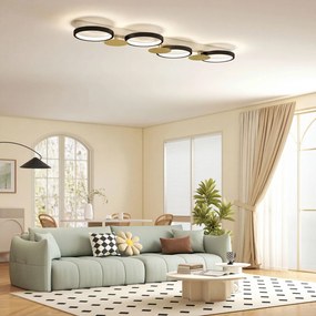 Stropní svítidlo LED 38W 1500LM 3000K-6500K Stropní svítidlo Lampa do obývacího pokoje se 4 žárovkami dálkové ovládání Černá+zlatá