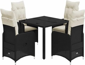 5dílný zahradní bistro set s poduškami černý polyratan 3276989