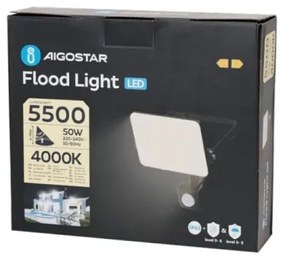 Aigostar - LED Reflektor se senzorem LED/50W/230V 4000K IP65 černá