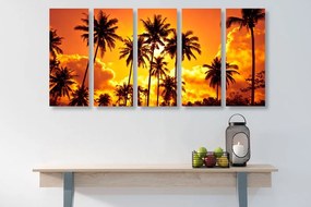 5-dílný obraz kokosové palmy na pláži - 100x50 cm