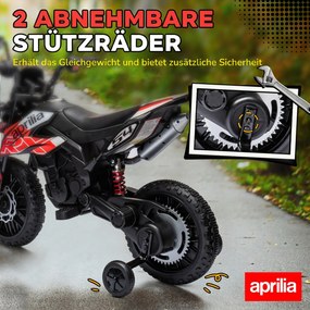 Dětská elektrická motorka AIYAPLAY křížový motocykl pod licencí Aprilia se 2 motory 12V, max. rychlost 6 km/h, tréninková kolečka, pružinové odpružen…