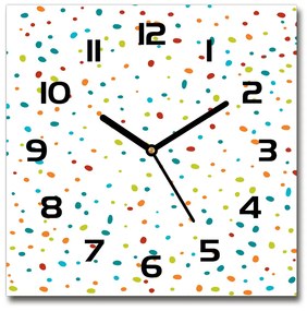 Wallmuralia Skleněné hodiny čtverec Barevné tečky 30x30 cm