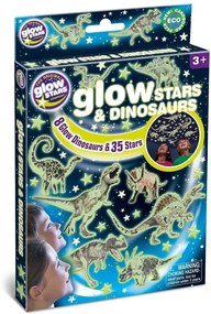 Samolepicí dekorace glowstars světélkující dekorace na zeď - dinosauři a hvězdy