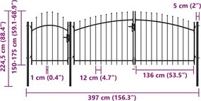 Zahradní brána Woerden ocel 1,75 x 4 m černá 144365